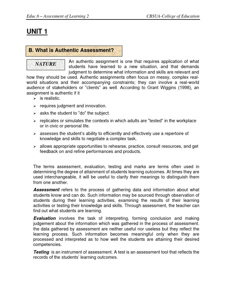 B. What Is Authentic Assessment - 075555 | PDF