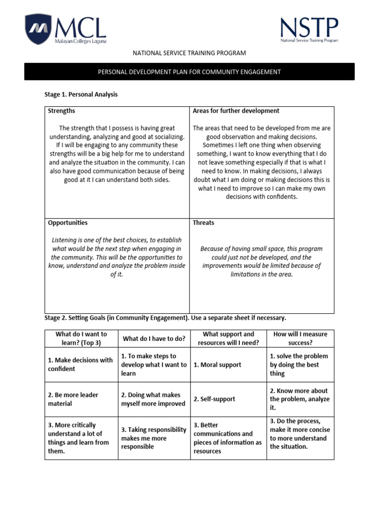 Personal Development Plan | PDF | Decision Making | Community