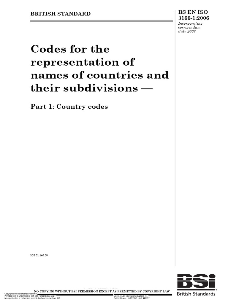 BS en Iso 3166-1 - 2006+C - 2008 | PDF