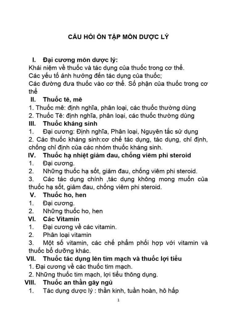 2 Cau Hoi Duoc Ly | PDF