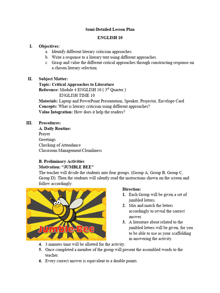 Literary Criticism Lesson Plan for Grade 10 | PDF | Feminism | Gender ...