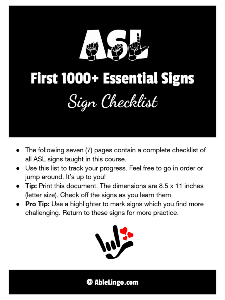ASL 1000+ Essential Signs Checklist | PDF