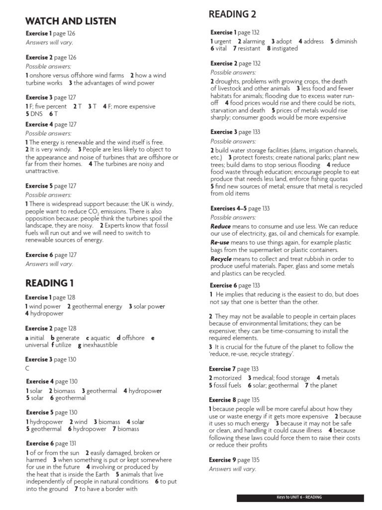 UNIT 6 Reading Key Concepts and Exercises | PDF | Wind Power | Solar Power