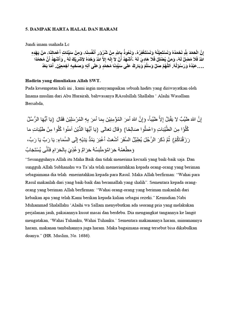 Dampak Harta Halal dan Haram dalam Islam | PDF