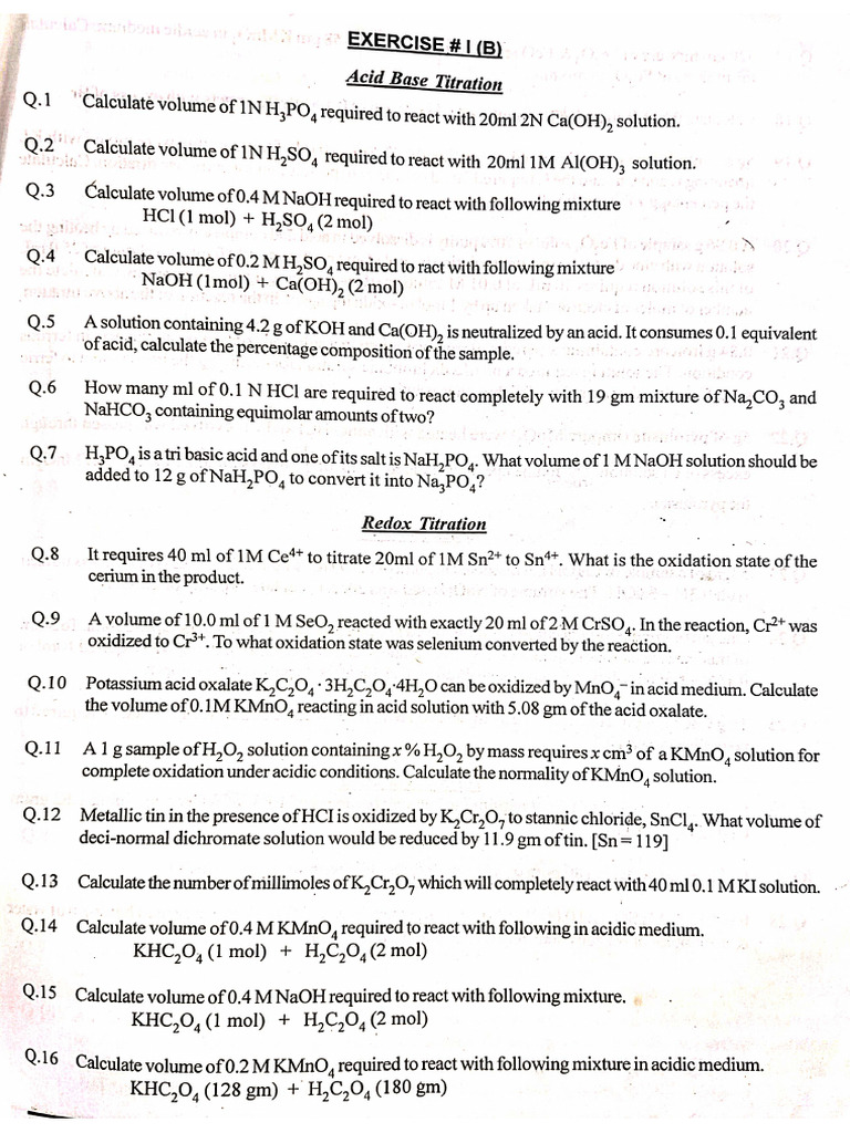 Titration Worksheet | PDF