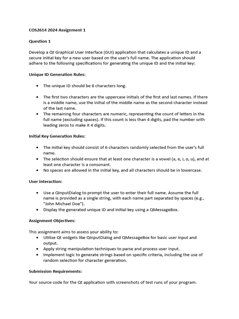 COS2614 2024 Assignment 1 | PDF | Class (Computer Programming) | C++