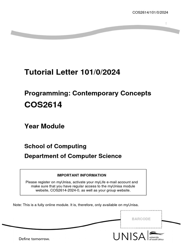 Tutorial Letter 101/0/2024: Programming: Contemporary Concepts | PDF | Libraries | Turnitin