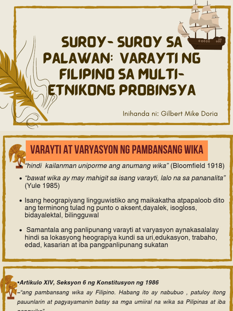Suroy- Suroy Sa Palawan Varayti Ng Filipino Sa Multi-etnikong Probinsya ...