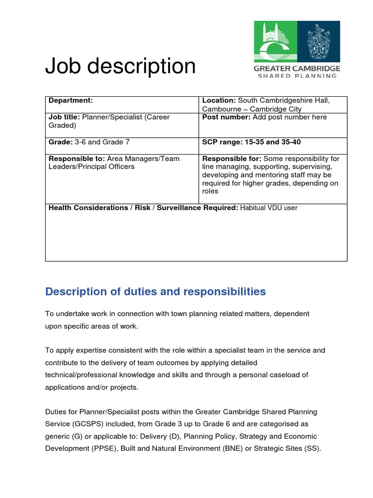 Planning Officer Job Description Overview | PDF | Occupational Safety ...