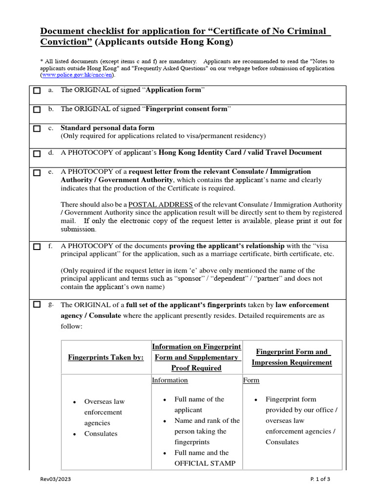 Checklist HK Police Clearance | PDF