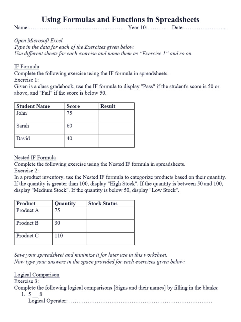 IGCSE ICT If Functions | PDF