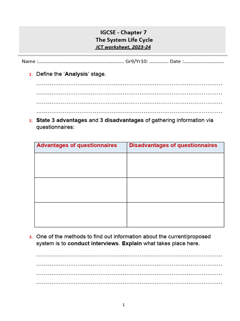 IGCSE ICT Chapter 7 Worksheet | PDF