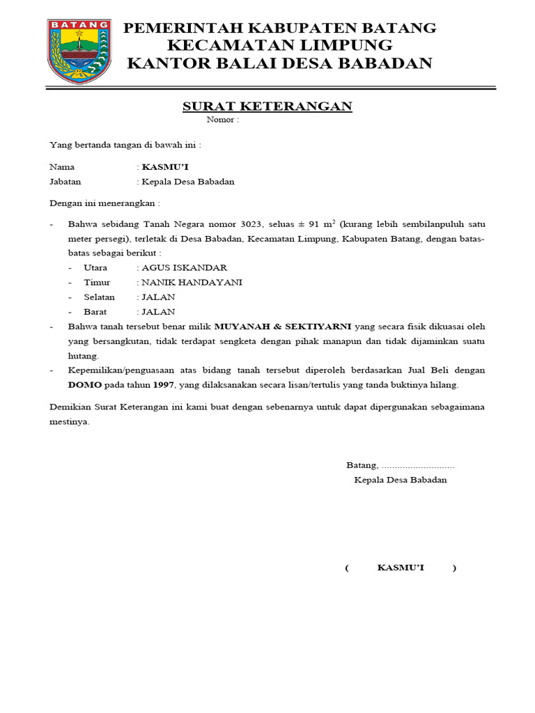 SURAT KETERANGAN KEPALA DESA (1) | PDF