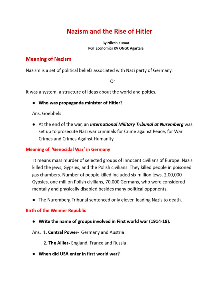 Nazism and The Rise of Hitler | PDF