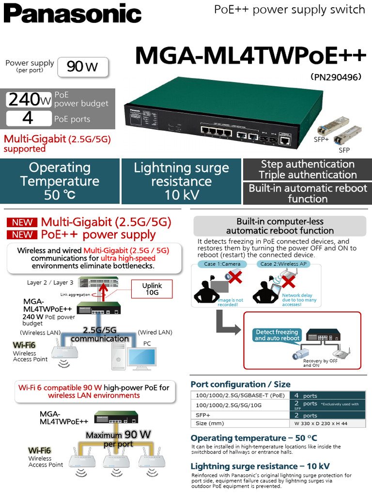 Panasonic Switches PoE++ Series MGA ML4TWPoE++ Data Sheet | PDF