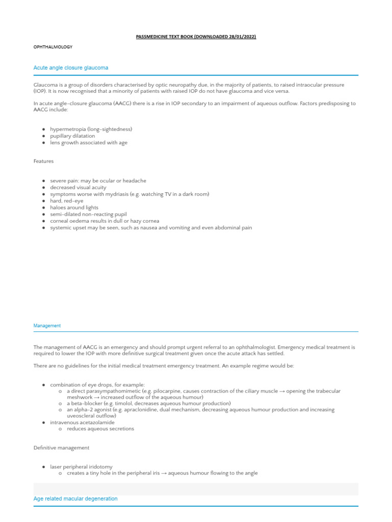 PassMed Notes EYE 2022 | PDF | Glaucoma | Cataract