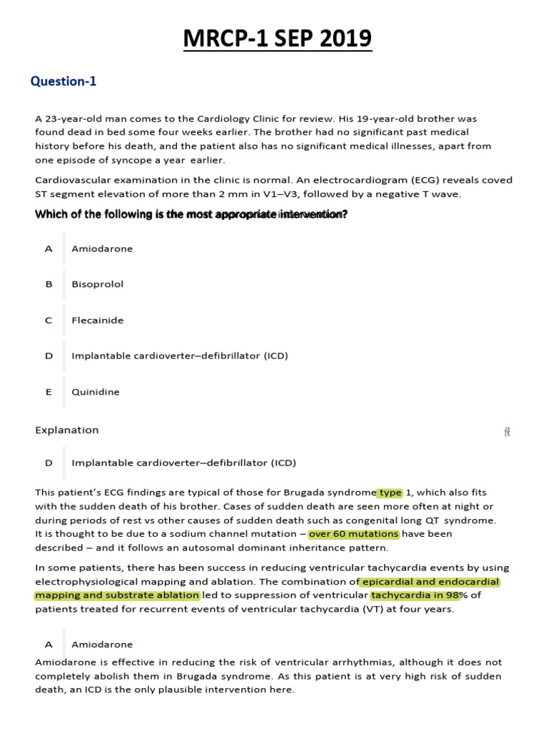 MRCP Sep 2019 (ANSWER KEY) PDF | PDF