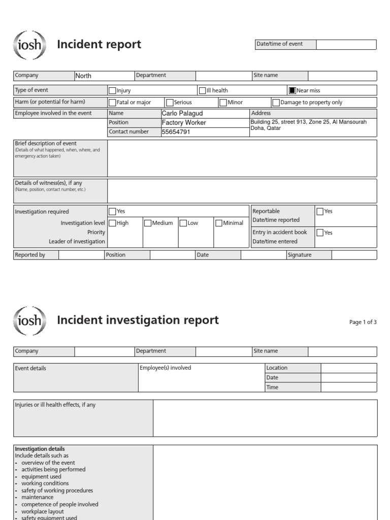 IOSH Incident Report Form | PDF | Business | Labor Relations