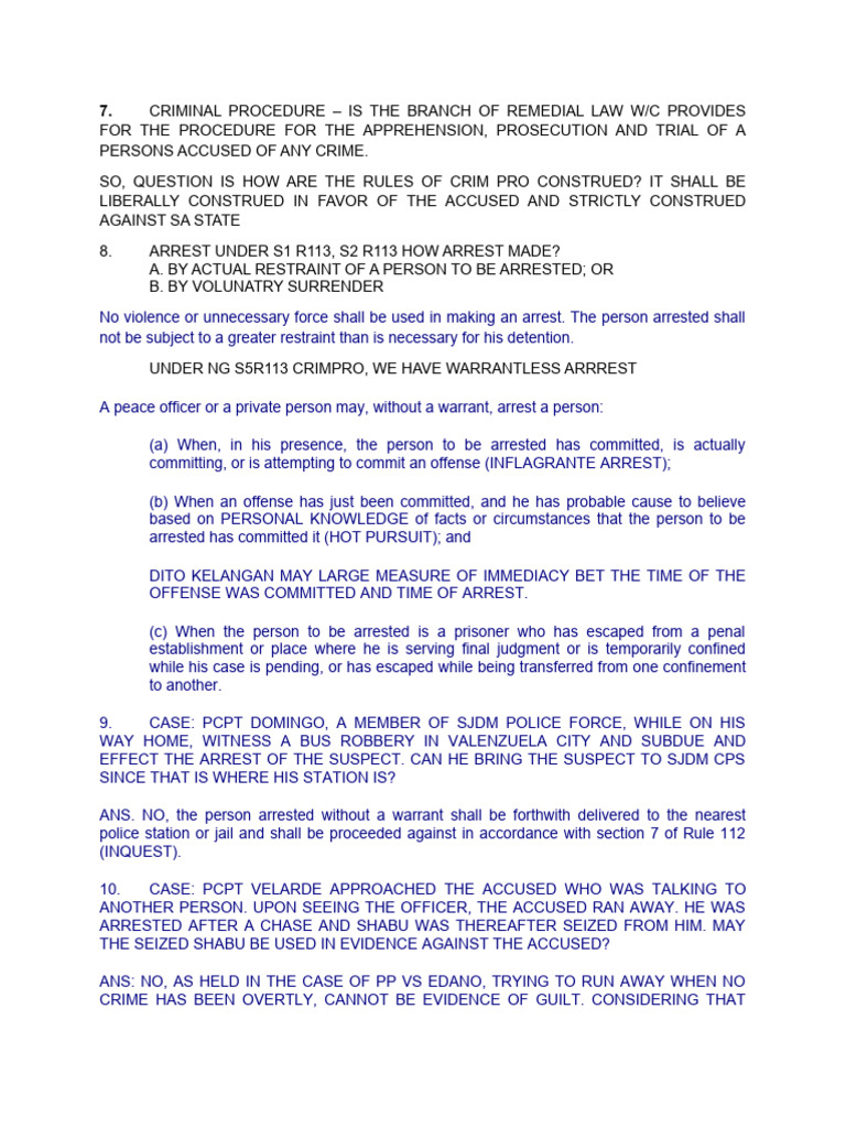 Criminal Procedure Lecture Invest | PDF | Arrest | Search Warrant