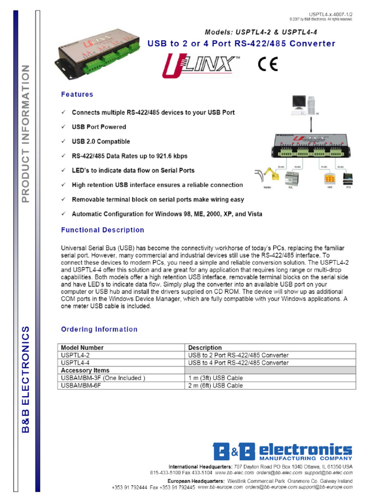 USB to 2 or 4 Port RS-422_485 Converter Features _ Manualzz | PDF