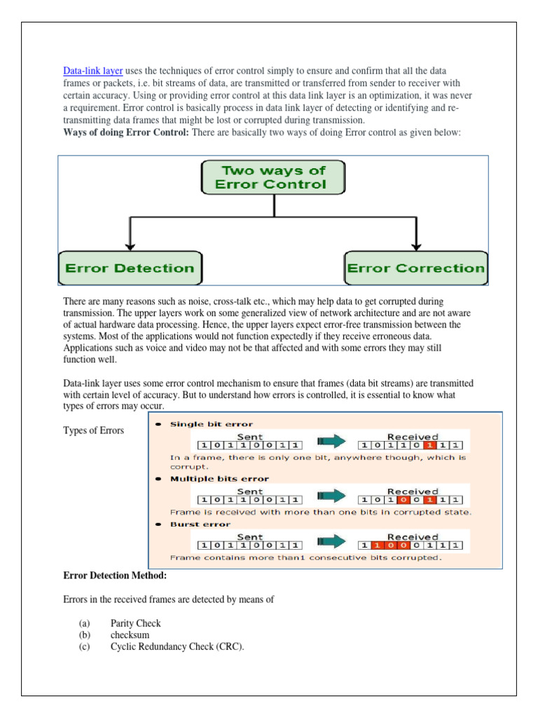 Data Link Layer Error Control | PDF | Error Detection And Correction | Telecommunications ...