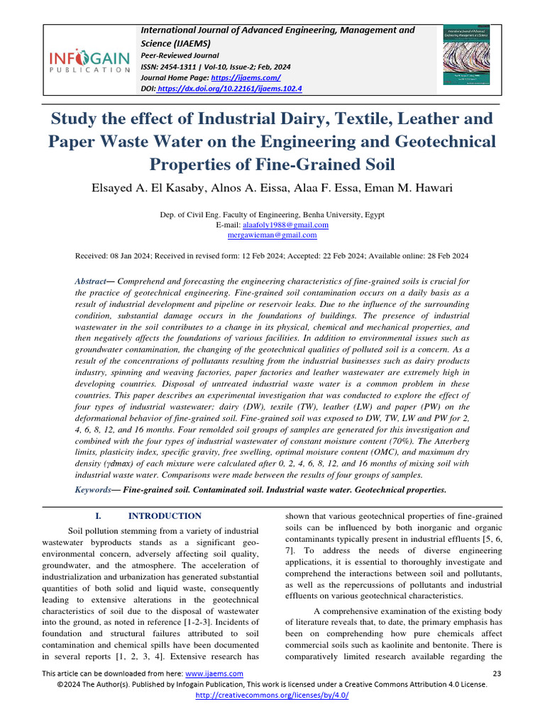 Study The Effect of Industrial Dairy, Textile, Leather and Paper Waste Water On The Engineering ...