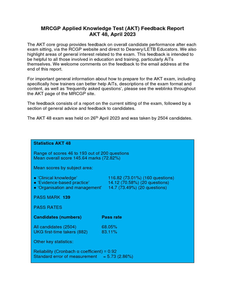 April 2023 AKT Feedback Report | PDF | General Practitioner | Medical ...