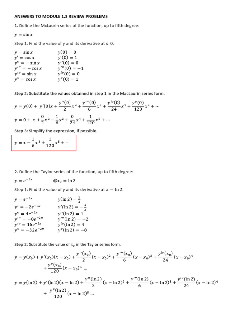 Review Problems Answers - MacLaurin and Taylor Series | PDF