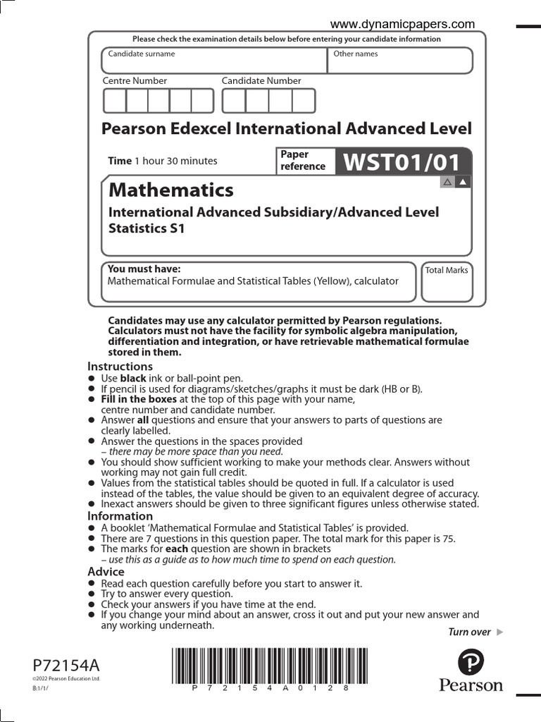 2210 WST01-01 IAL Statistics P1 October 2022 PDF | PDF | Mathematics ...
