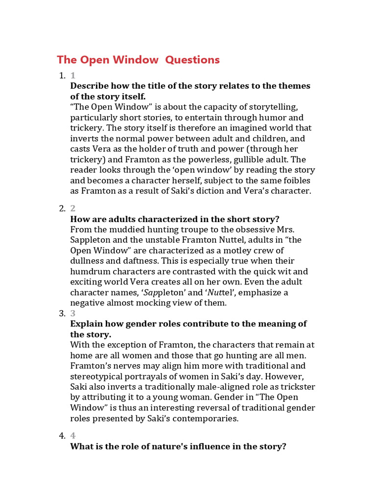 The Open Window Questions: Describe How The Title of The Story Relates ...