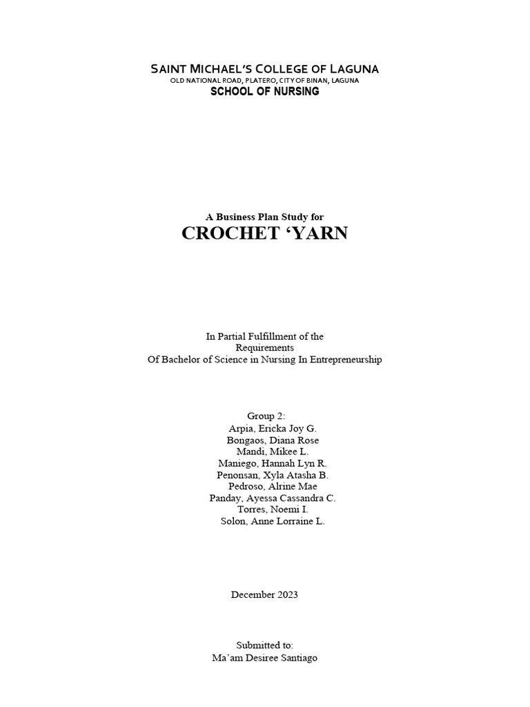 Business Plan for Crochet Yarn Venture | PDF | Crochet | Target Audience