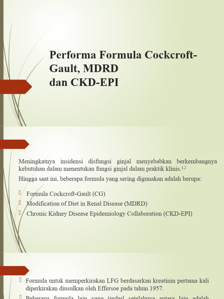 Edit Performa Formula Cockcroft-Gault, MDRD Dan CKD-EPI | PDF