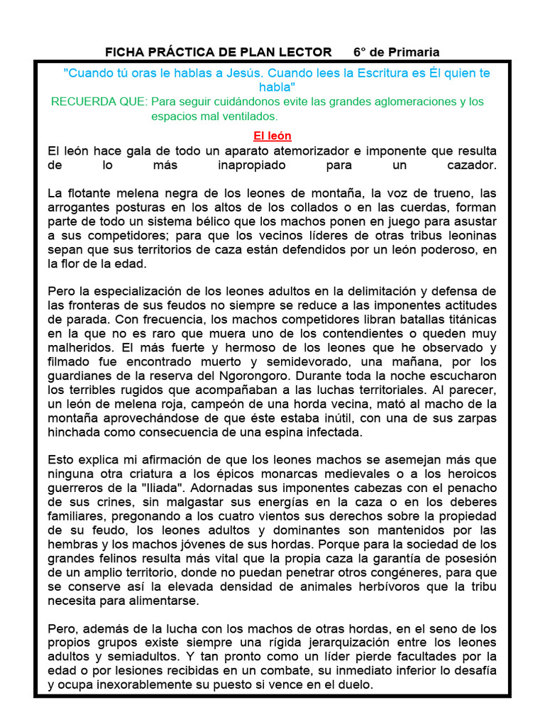 Ficha - P. L. - El León - 24 de Noviembre | PDF | León