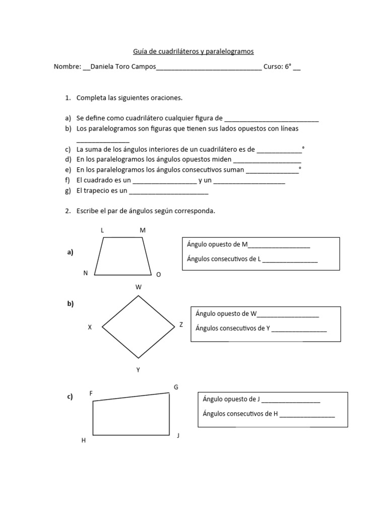 Guía de Cuadriláteros y Paralelogramos | PDF | Ángulo | Euclides