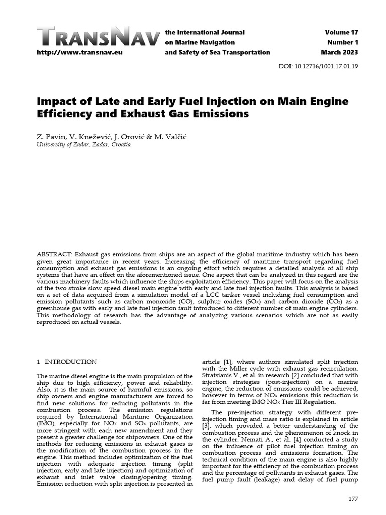 Impact of Late and Early Fuel Injection On Main Engine Efficiency and Exhaust Gas Emissions ...