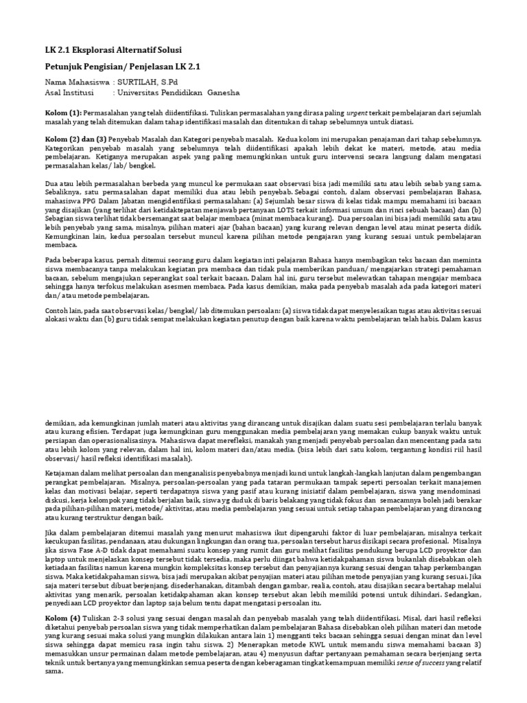 LK 2.1 Eksplorasi Alternatif Solusi Surtilah Revisi | PDF