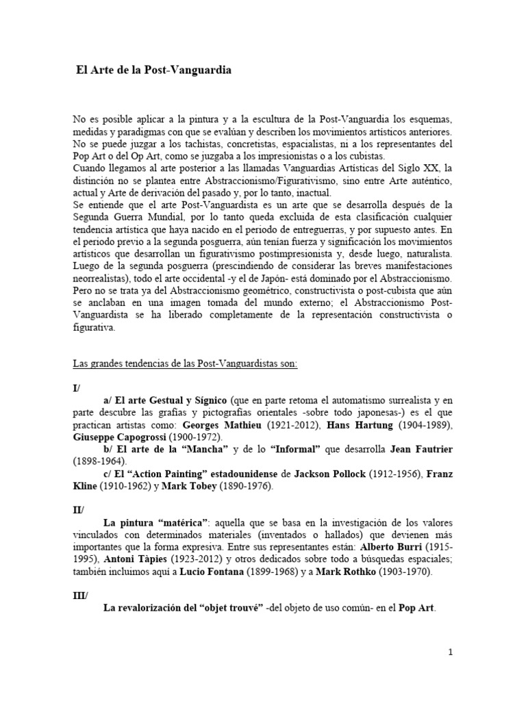 Post-Vanguardia: Arte Abstracto y Tendencias | PDF | Arte abstracto ...