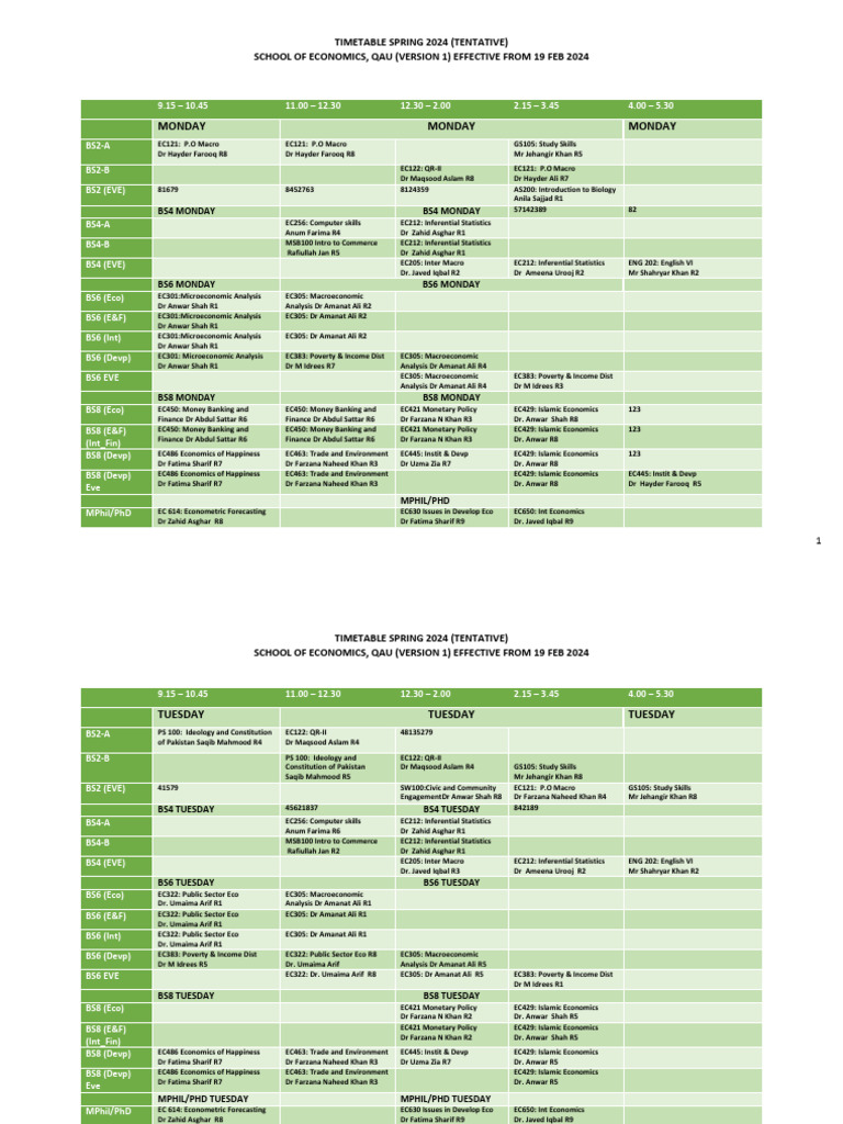 Time table Spring_2024 | PDF | Economies | Economics