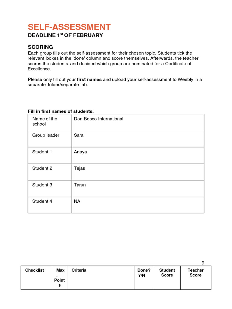 Student Self-Assessment Guidelines | PDF | Cognition | Communication