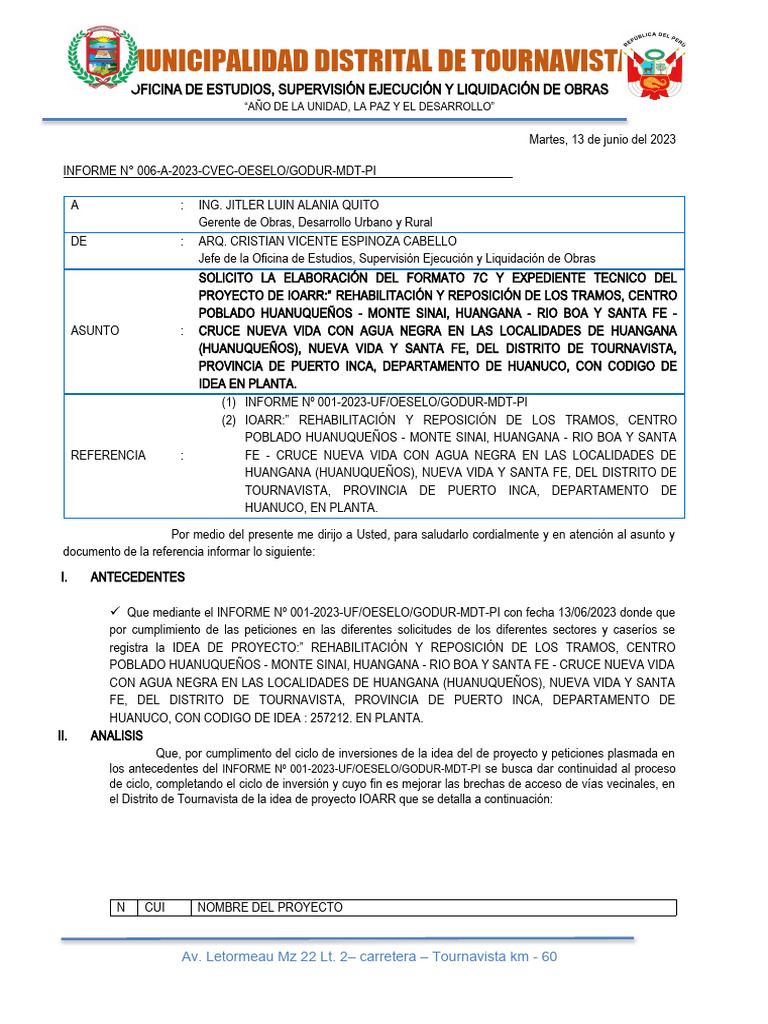 Informe #006-A-2023-Cvec-Oeselogodur-Mdt-Pi | PDF