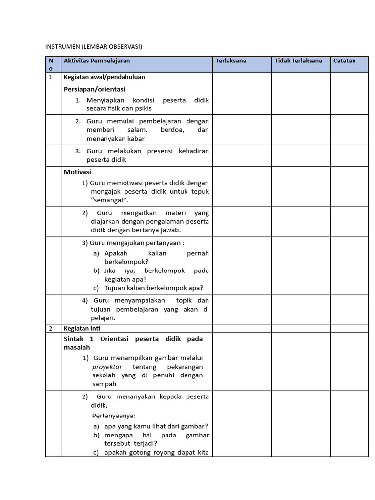 INSTRUMEN (Lembar Observasi) | PDF
