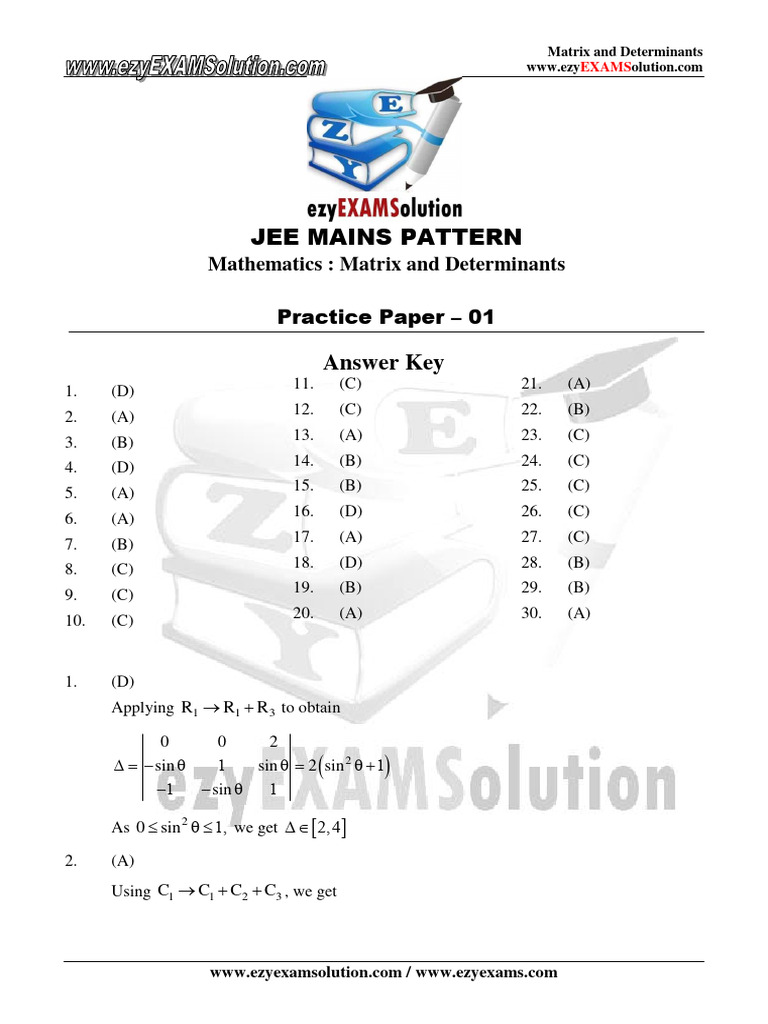 Main Matrix Determinants Sol 01 | PDF | Determinant | Abstract Algebra