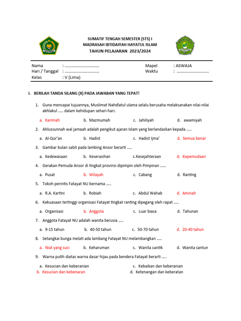 Pts Kelas 5 Aswaja | PDF | Agama & Spiritualitas