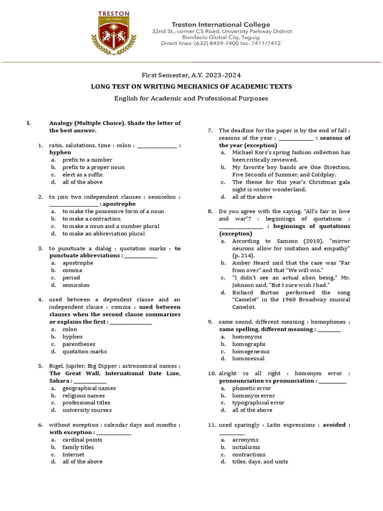 Eapp Long Test Questionnaire | PDF