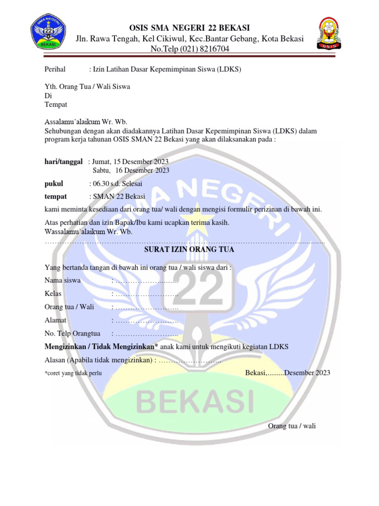 Surat Izin LDKS 2023 | PDF