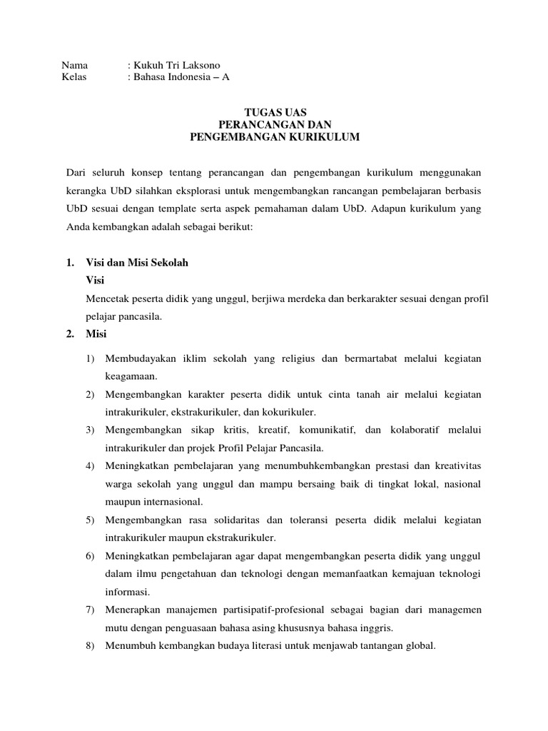 UAS Perancangan Dan Pengembangan Kurikulum | PDF