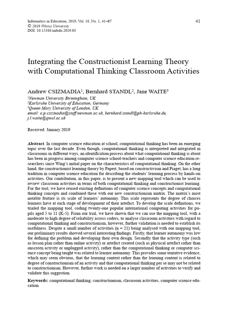 Constructionism Theory | PDF | Constructivism (Philosophy Of Education) | Thought