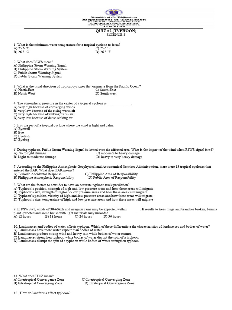 Quiz Typhoon | PDF | Tropical Cyclones | Eye (Cyclone)