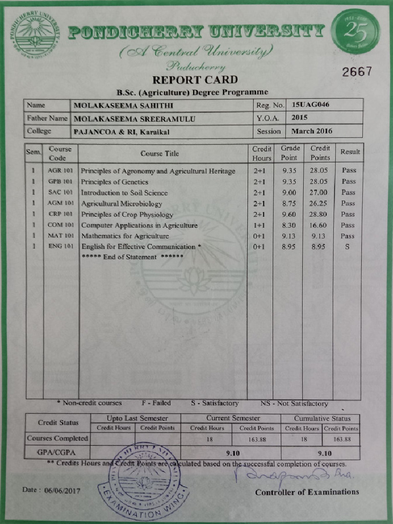 Sahithi - UG Grade Sheet | PDF