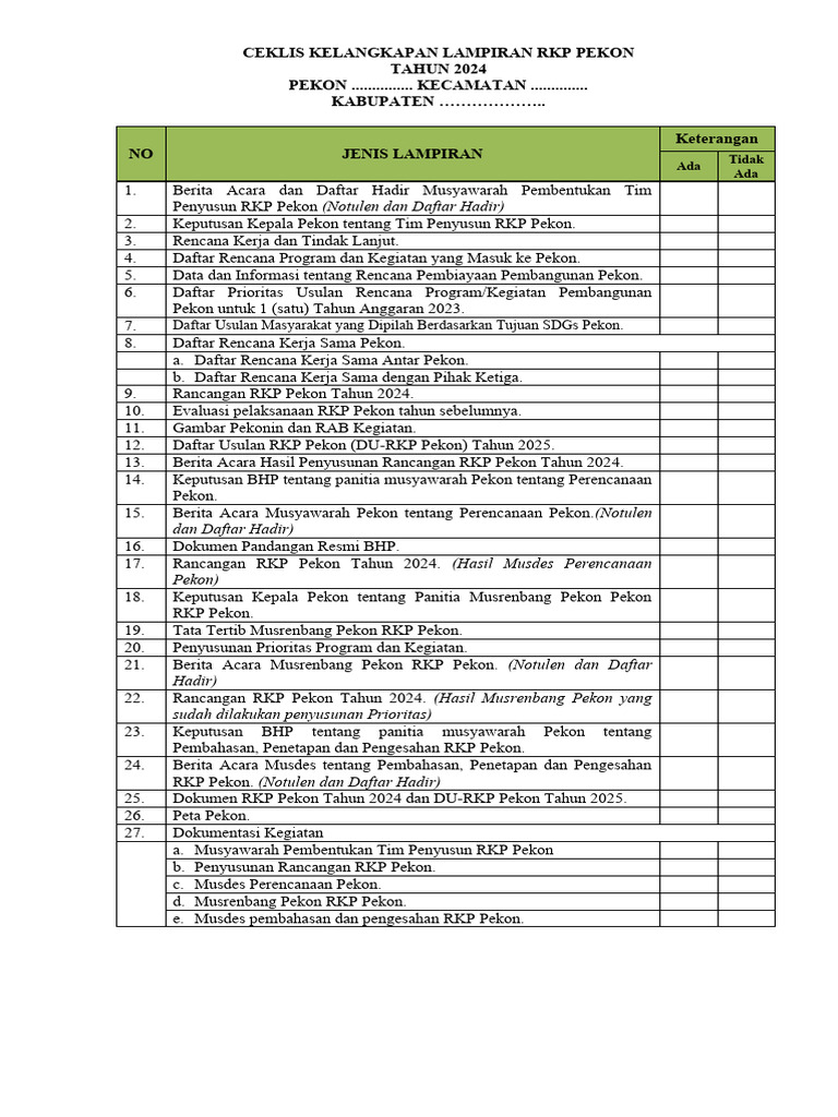 Format Dokumen RKP Des 2024 | PDF